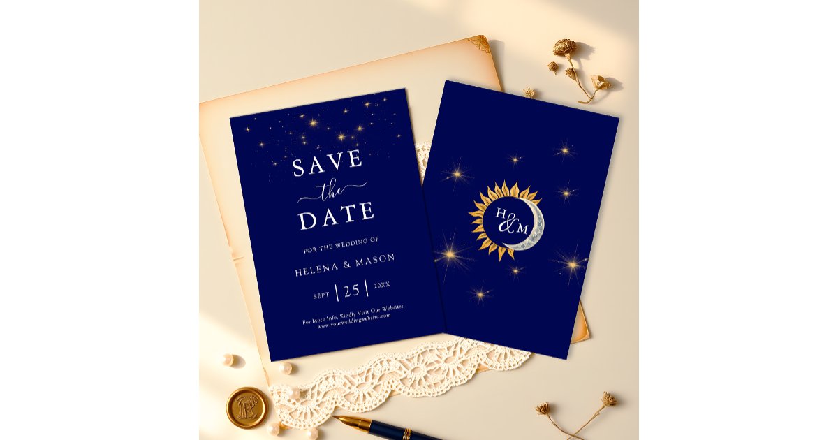 Midnight Stars Monogram Navy Blue Wedding Save The Date | Zazzle