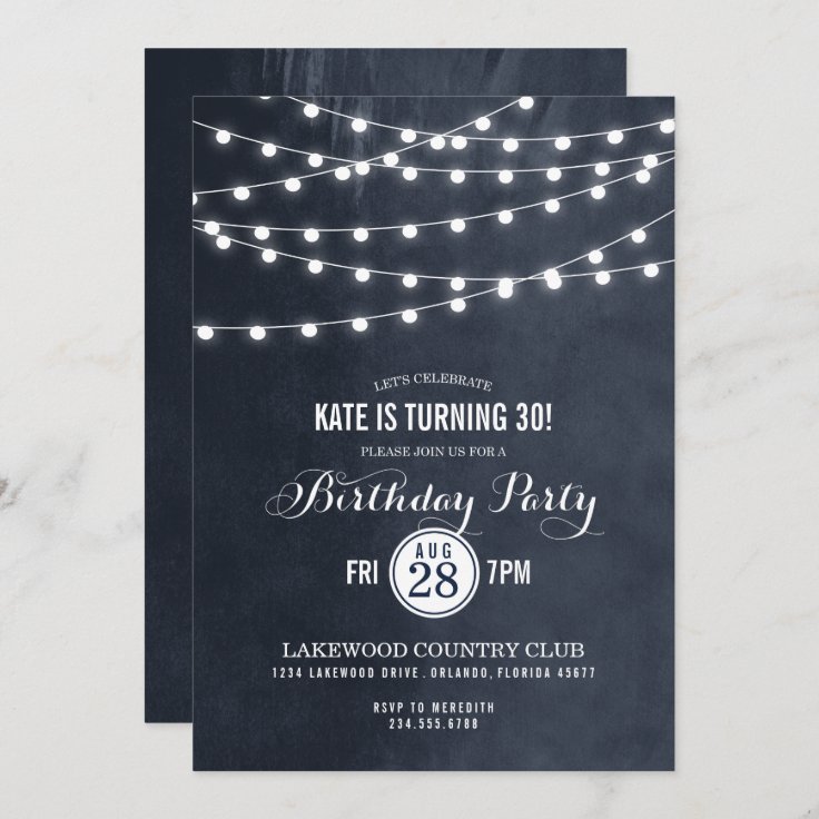 Midnight String Lights Birthday Party Invitation | Zazzle