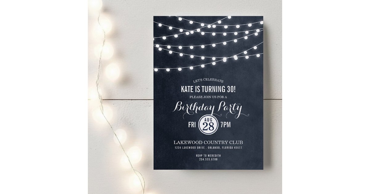Midnight String Lights Birthday Party Invitation | Zazzle