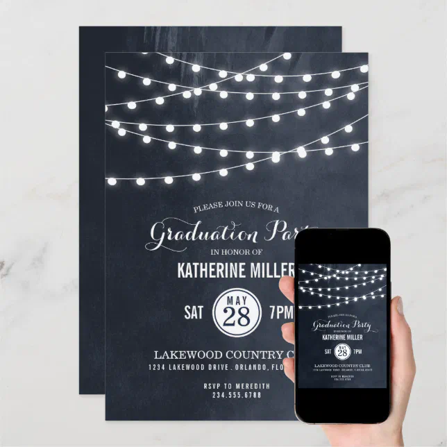 Midnight String Lights Graduation Party Invitation | Zazzle