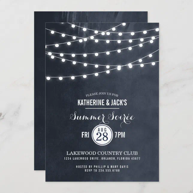 Midnight String Lights Summer Soiree Party Invite | Zazzle