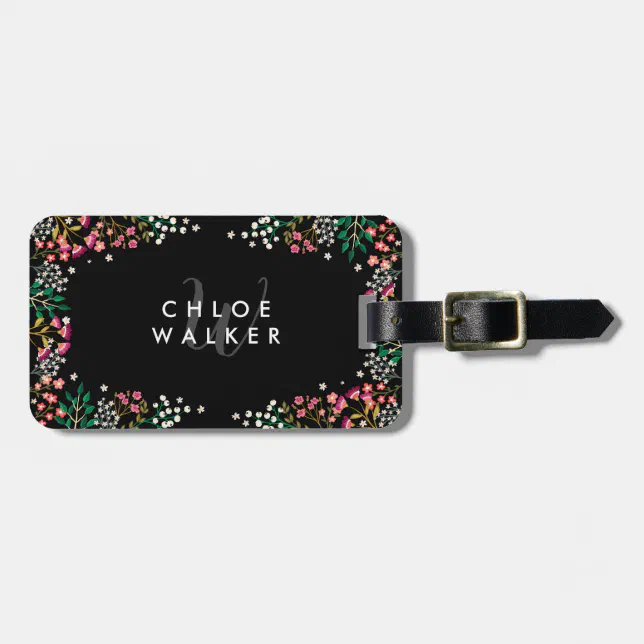 Midnight Wildflowers - Name & Initial Luggage Tag | Zazzle