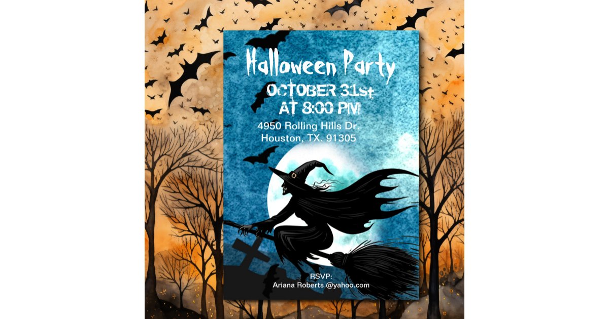 Midnight Witch Halloween Party Invitation | Zazzle