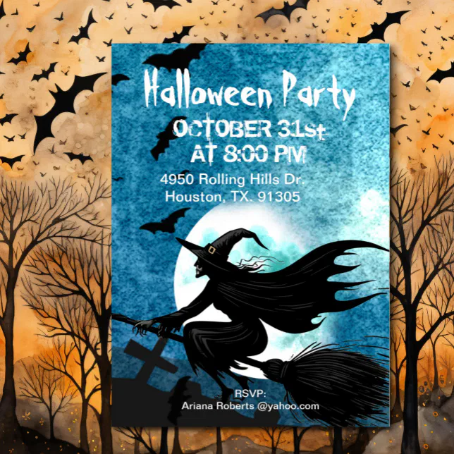 Midnight Witch Halloween Party Invitation | Zazzle