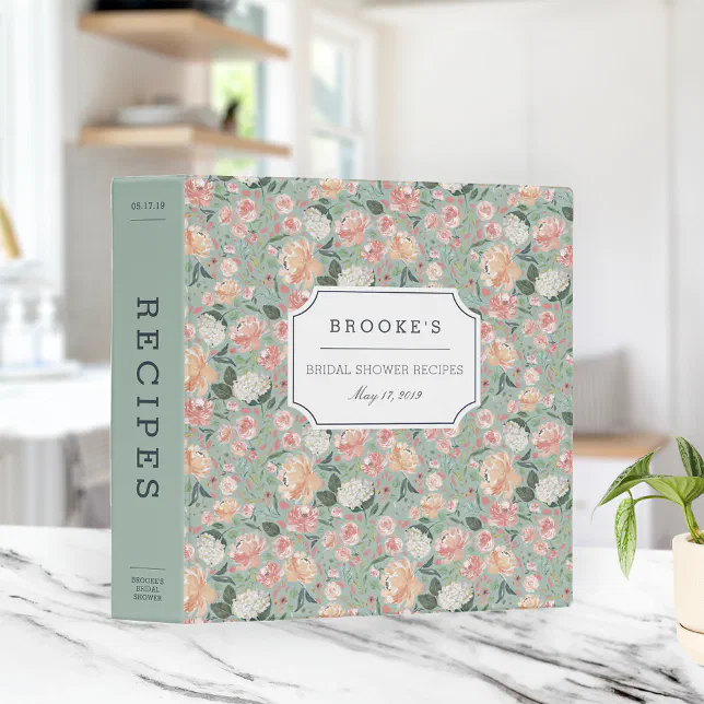 Midsummer Floral Bridal Shower Recipe 3 Ring Binder | Zazzle
