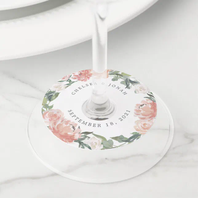 Midsummer Floral | Personalized Wedding Wine Glass Tag | Zazzle