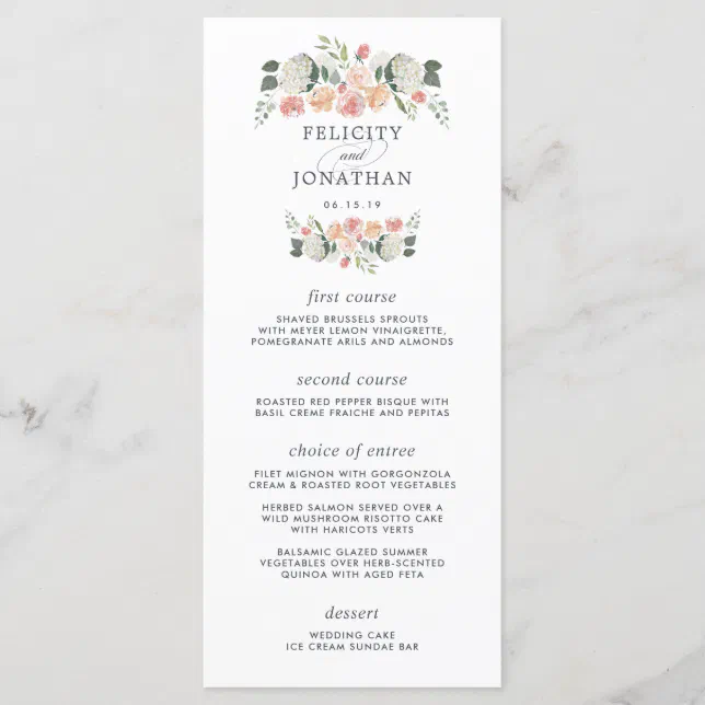 Midsummer Floral Wedding Menu Card | Zazzle
