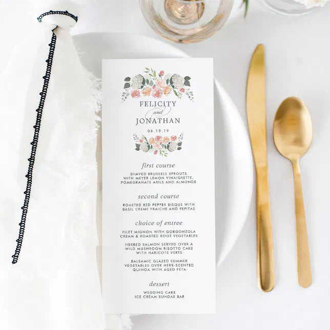 Midsummer Floral Wedding Menu Card | Zazzle