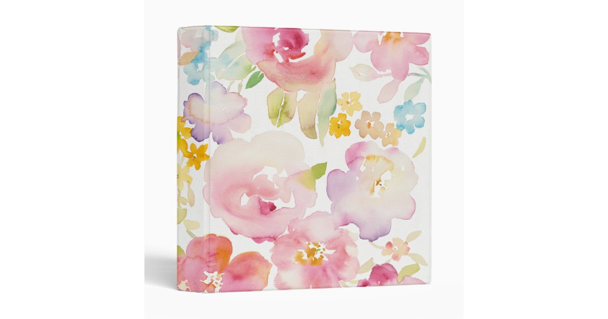 Midsummer | Watercolor Pink Floral 3 Ring Binder | Zazzle