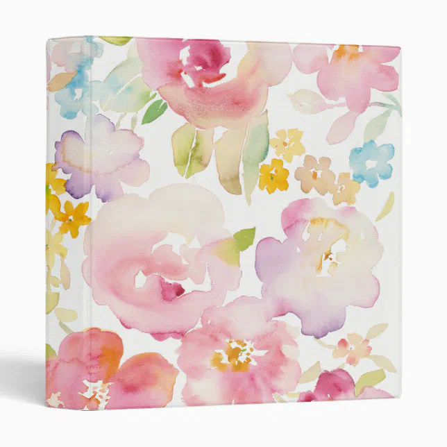 Midsummer | Watercolor Pink Floral 3 Ring Binder | Zazzle