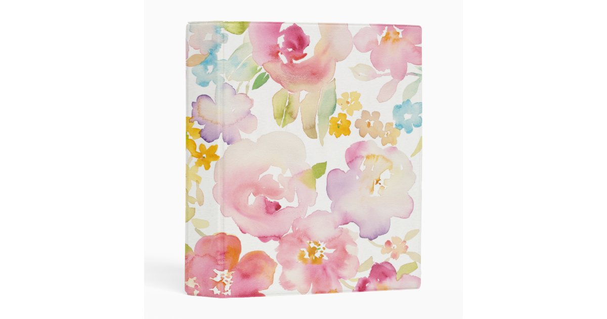 Midsummer | Watercolor Pink Floral Mini Binder | Zazzle