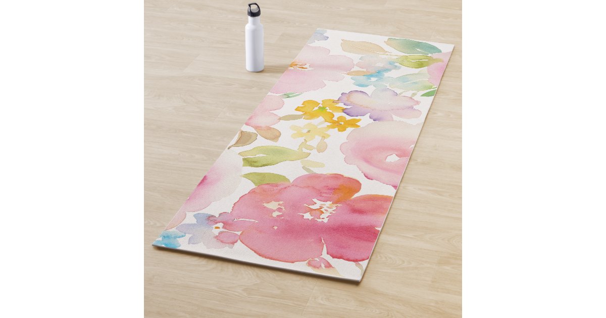 Midsummer | Watercolor Pink Floral Yoga Mat | Zazzle