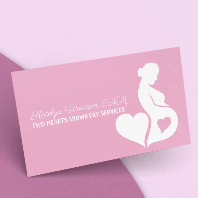 Midwife Beautiful Pregnancy Silhouette Pink Heart Business Card | Zazzle