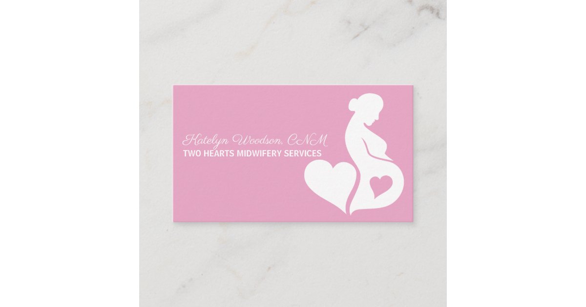 Midwife Beautiful Pregnancy Silhouette Pink Heart Business Card | Zazzle