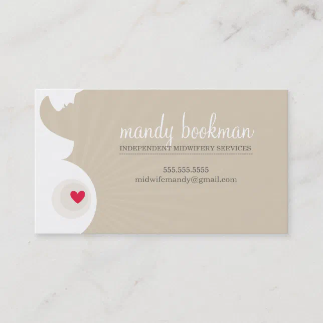 MIDWIFE pregnant belly silhouette beige latte Business Card | Zazzle