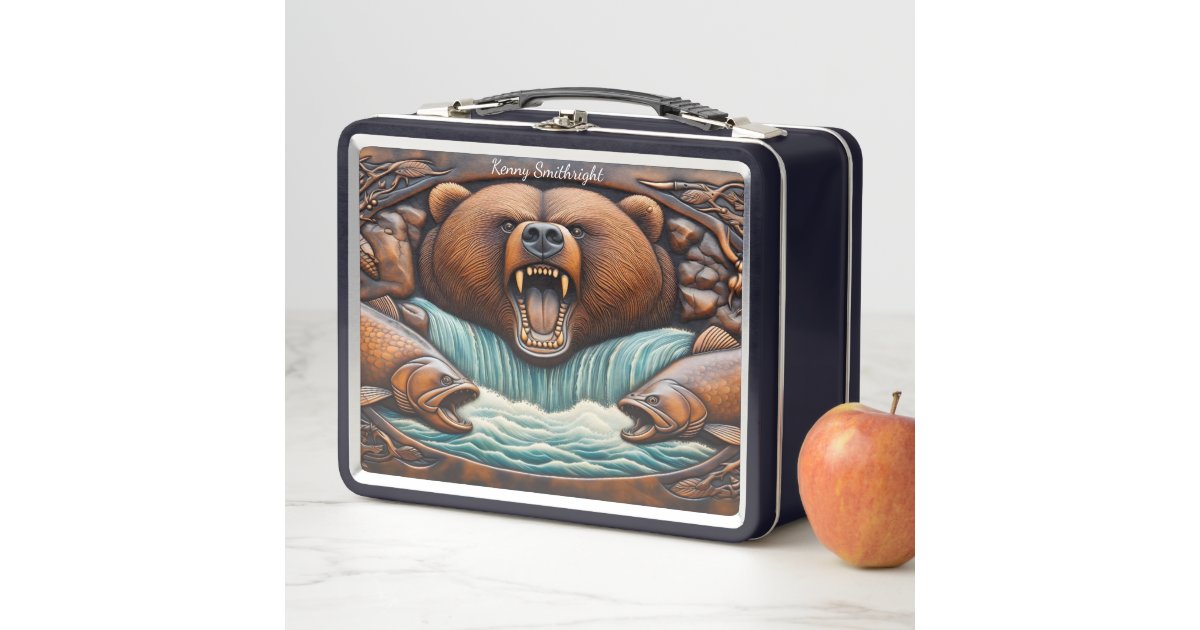 Mighty Bear Clashing with River’s Fury Metal Lunch Box | Zazzle