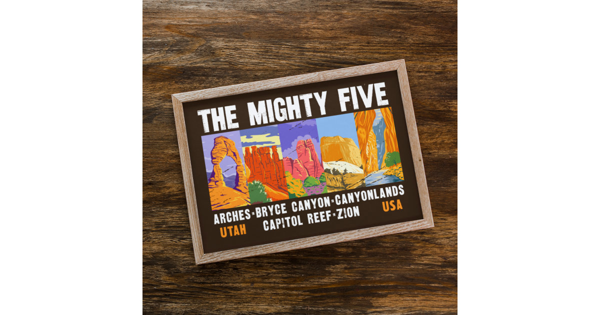 Mighty Five Utah National Parks List Vintage Poster | Zazzle