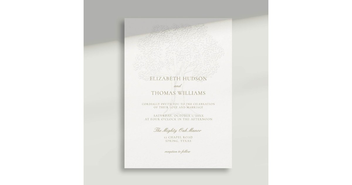 Mighty Oak Faux Embossed Modern Formal Wedding Invitation | Zazzle