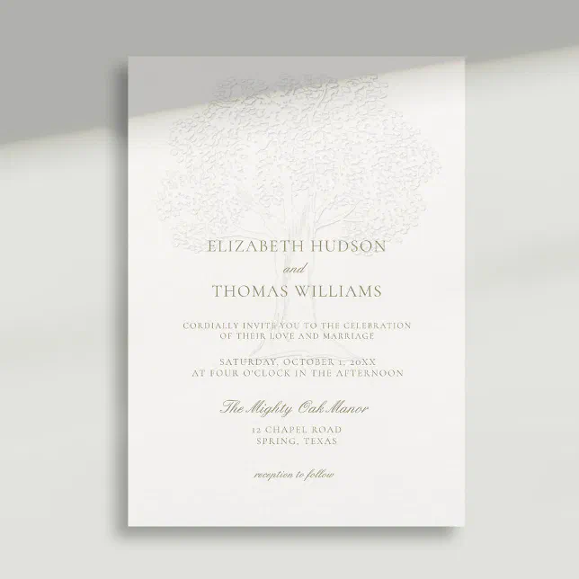 Mighty Oak Faux Embossed Modern Formal Wedding Invitation | Zazzle