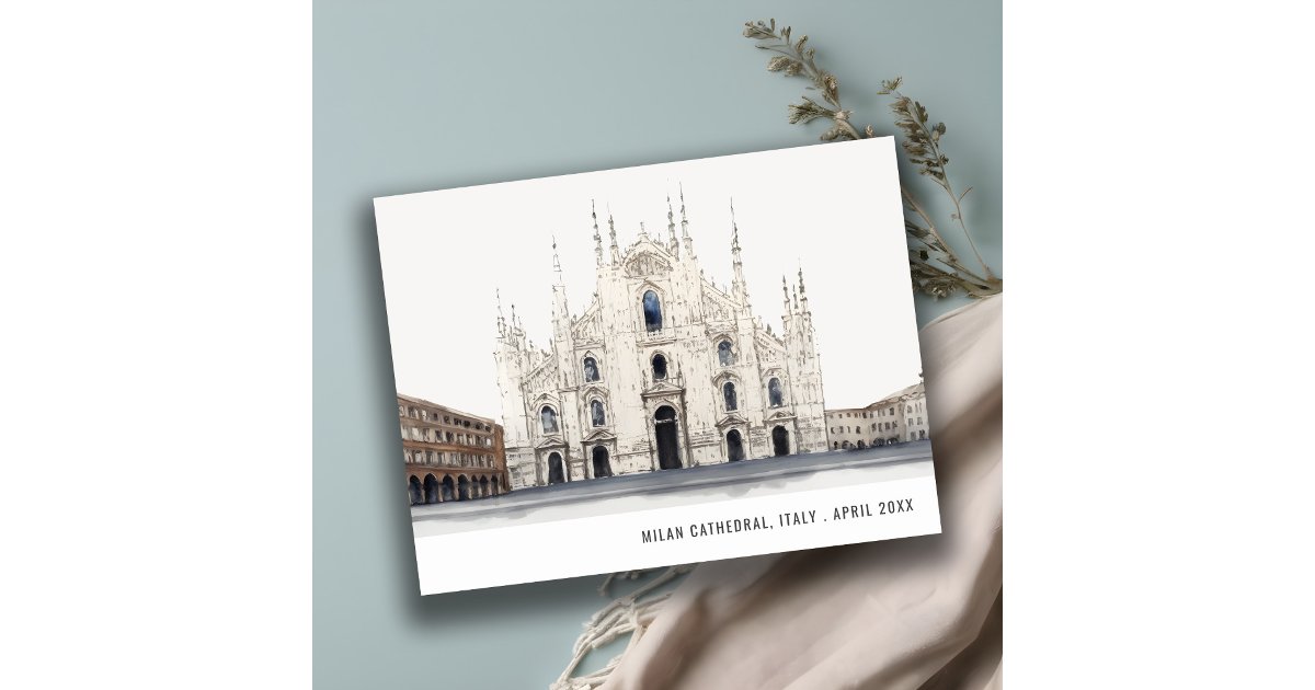 Milan Cathedral Italy Watercolor Italian Travel Postcard | Zazzle