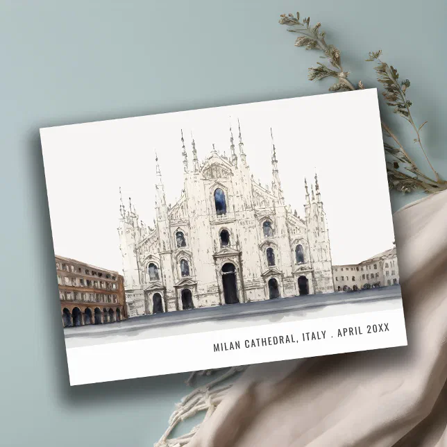 Milan Cathedral Italy Watercolor Italian Travel Postcard | Zazzle
