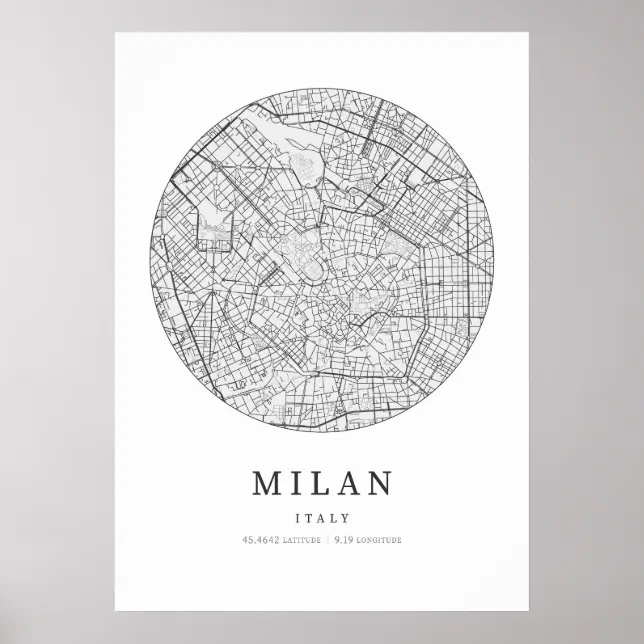 Milan Italy Street Layout Map Poster | Zazzle