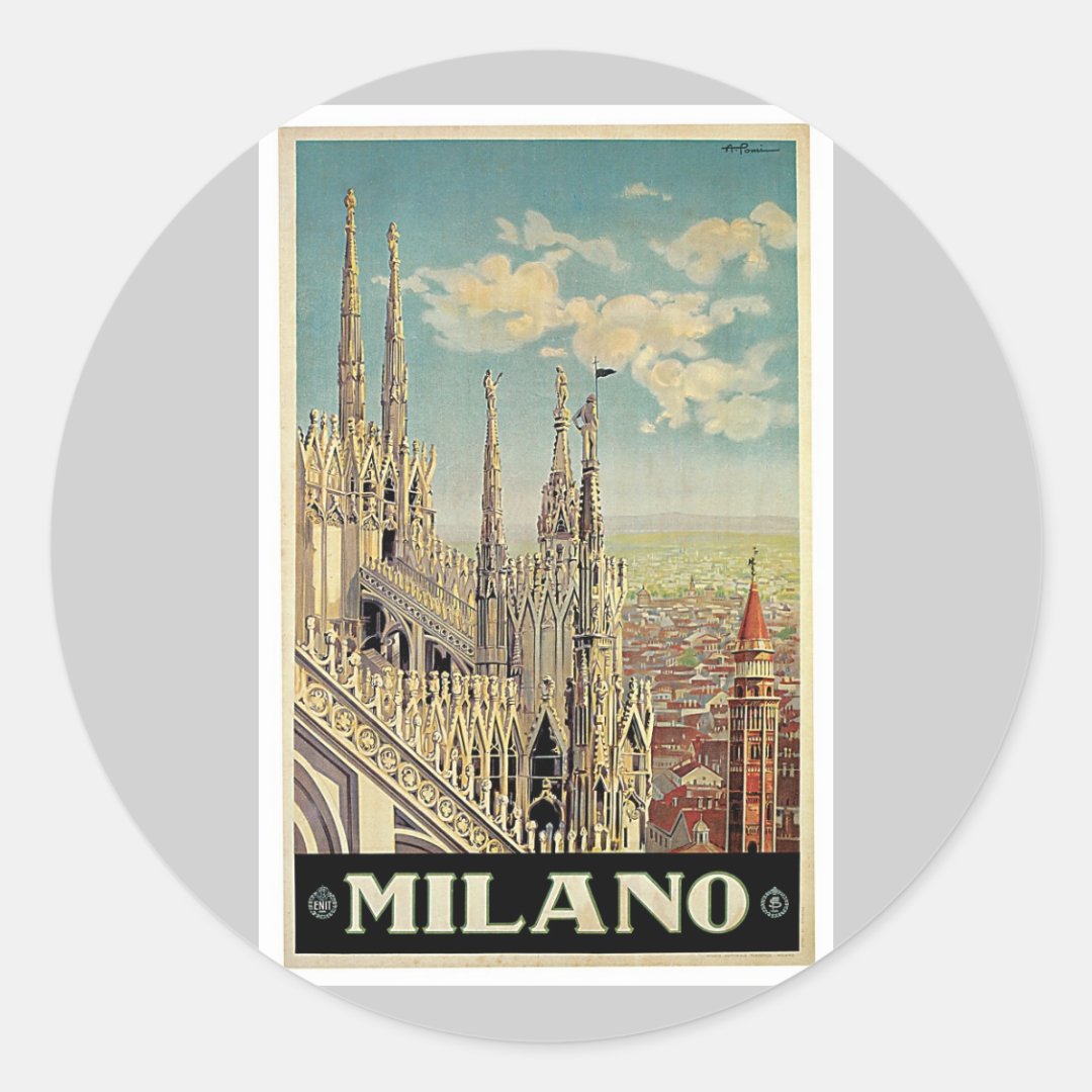 Milano Milan Italy Vintage Travel Classic Round Sticker | Zazzle
