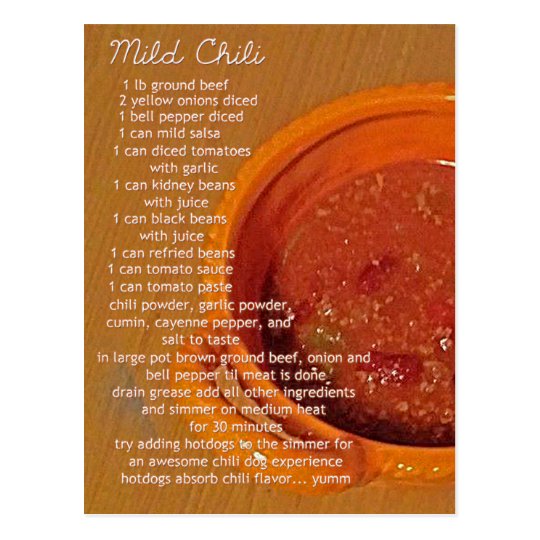 mild chili recipe card | Zazzle.com