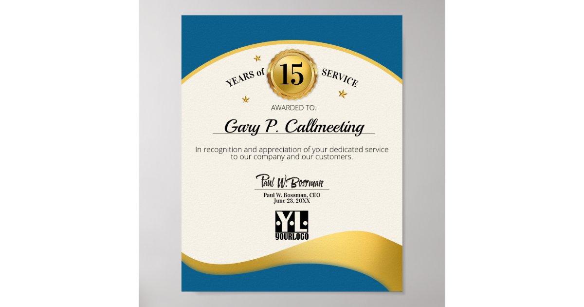 Milestone employee anniversary certificate display poster | Zazzle
