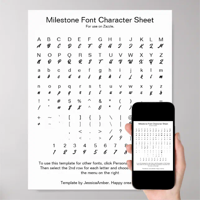 Milestone Font Character Sheet for Zazzle Poster | Zazzle