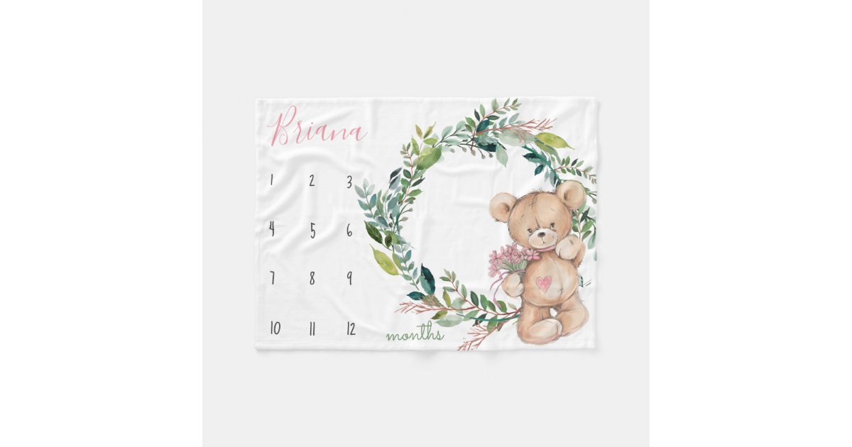 Milestone growth tracker - Teddy bear Fleece Blanket | Zazzle