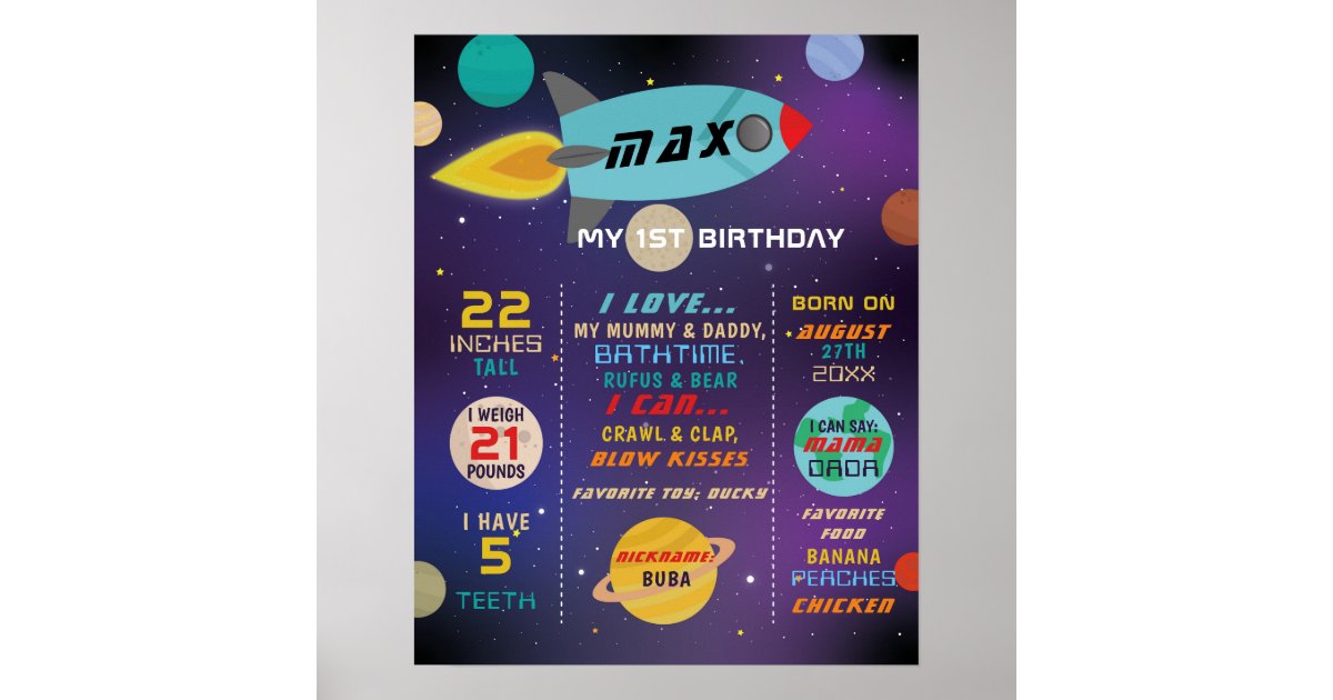 Milestone Space Galaxy Poster Boys 1st Rocket | Zazzle
