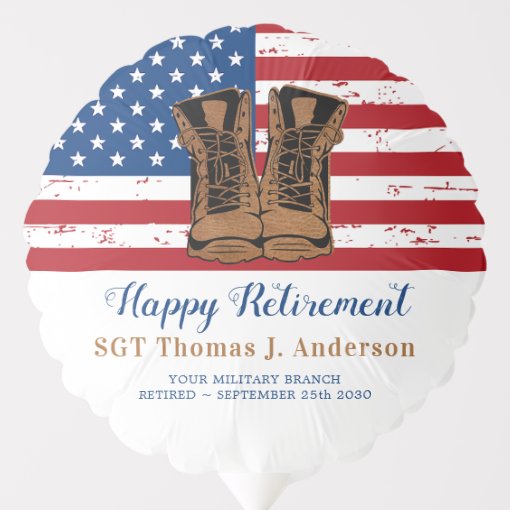 Military Army American Flag Boots Retirement Party Balloon | Zazzle