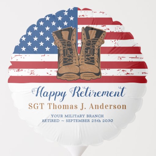 Military Army American Flag Boots Retirement Party Balloon | Zazzle