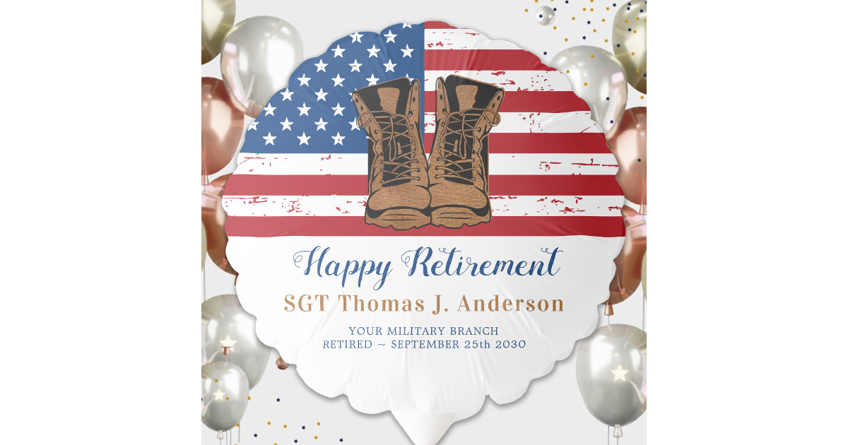 Military Army American Flag Boots Retirement Party Balloon | Zazzle