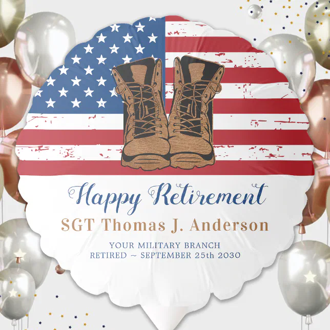 Military Army American Flag Boots Retirement Party Balloon | Zazzle