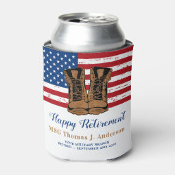 Military Army American Flag Boots Retirement Party Can Cooler | Zazzle