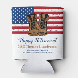 Military Army American Flag Boots Retirement Party Can Cooler | Zazzle