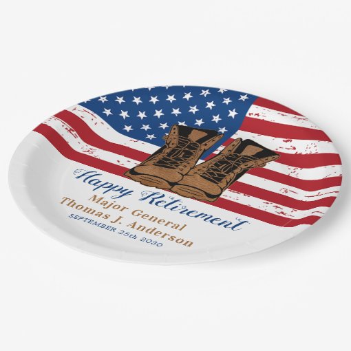 Military Army American Flag Boots Retirement Party Paper Plates | Zazzle