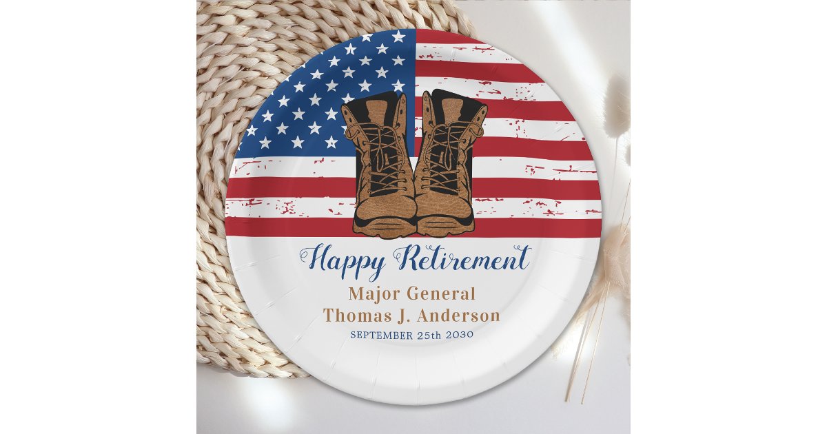 Military Army American Flag Boots Retirement Party Paper Plates | Zazzle