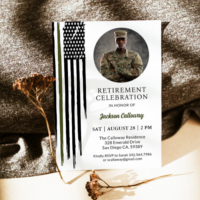 Military Army Retirement Party, Green Line Flag Invitation | Zazzle