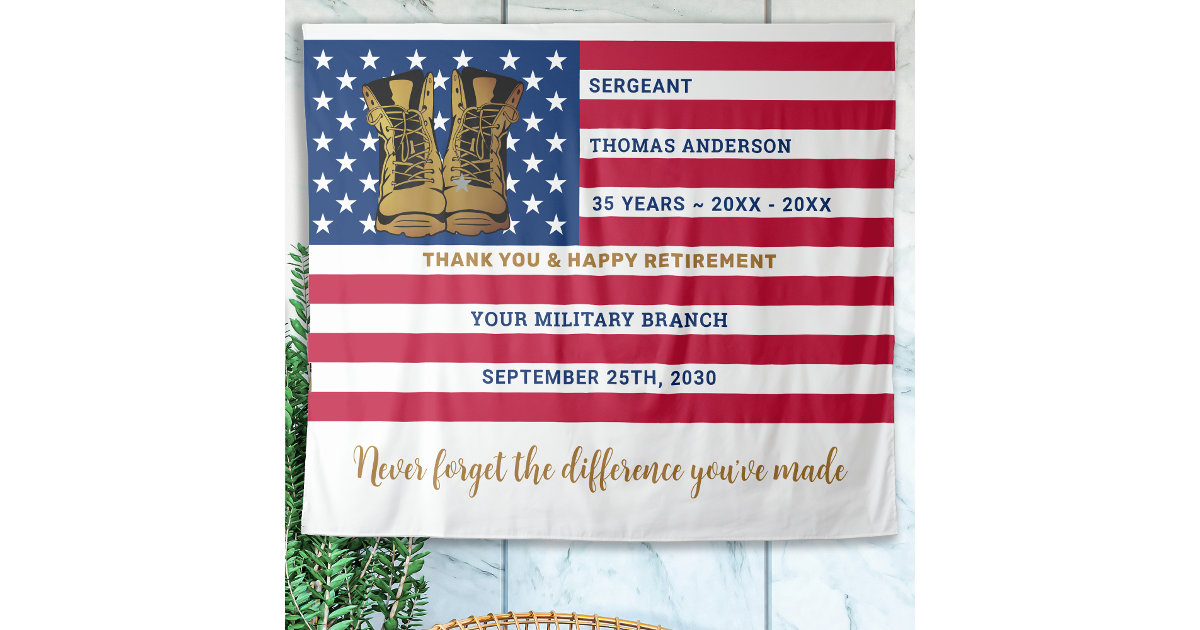Military Army Retirement Personalized USA Flag Tapestry | Zazzle