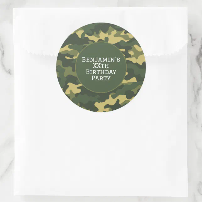 Military camouflage Birthday Party Theme Custom Classic Round Sticker ...
