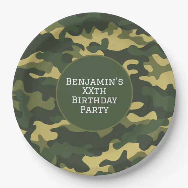 Military camouflage Birthday Party Theme Custom Paper Plates | Zazzle