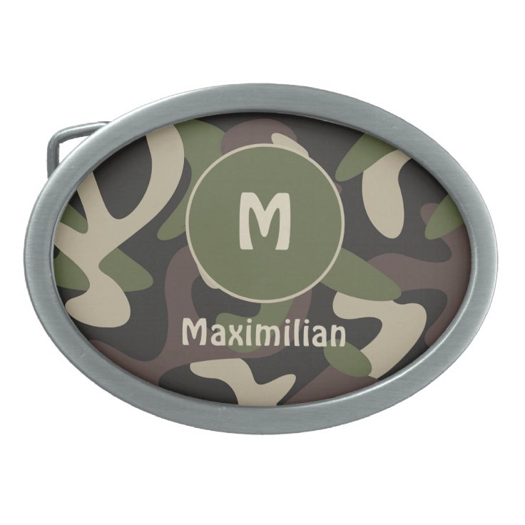 Military Camouflage Green Brown Pattern Custom Belt Buckle | Zazzle