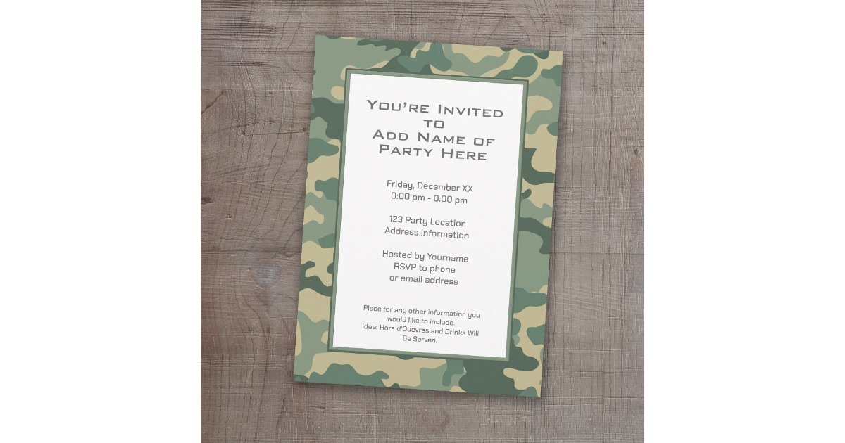 Military Camouflage Party Invitation | Zazzle