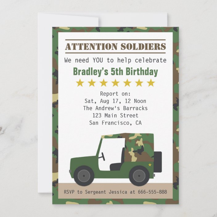 Military Camouflage Pattern Soldier Boy Birthday Invitation | Zazzle.com