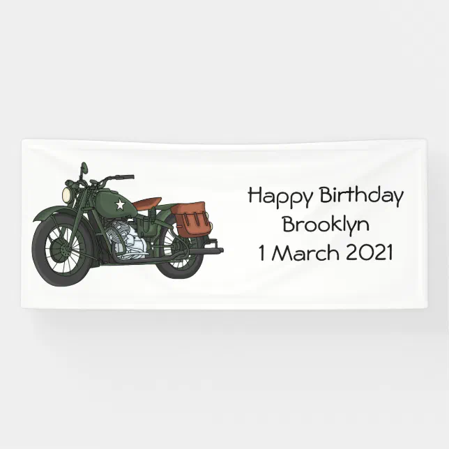 Military cruiser motorcycle cartoon illustration banner | Zazzle