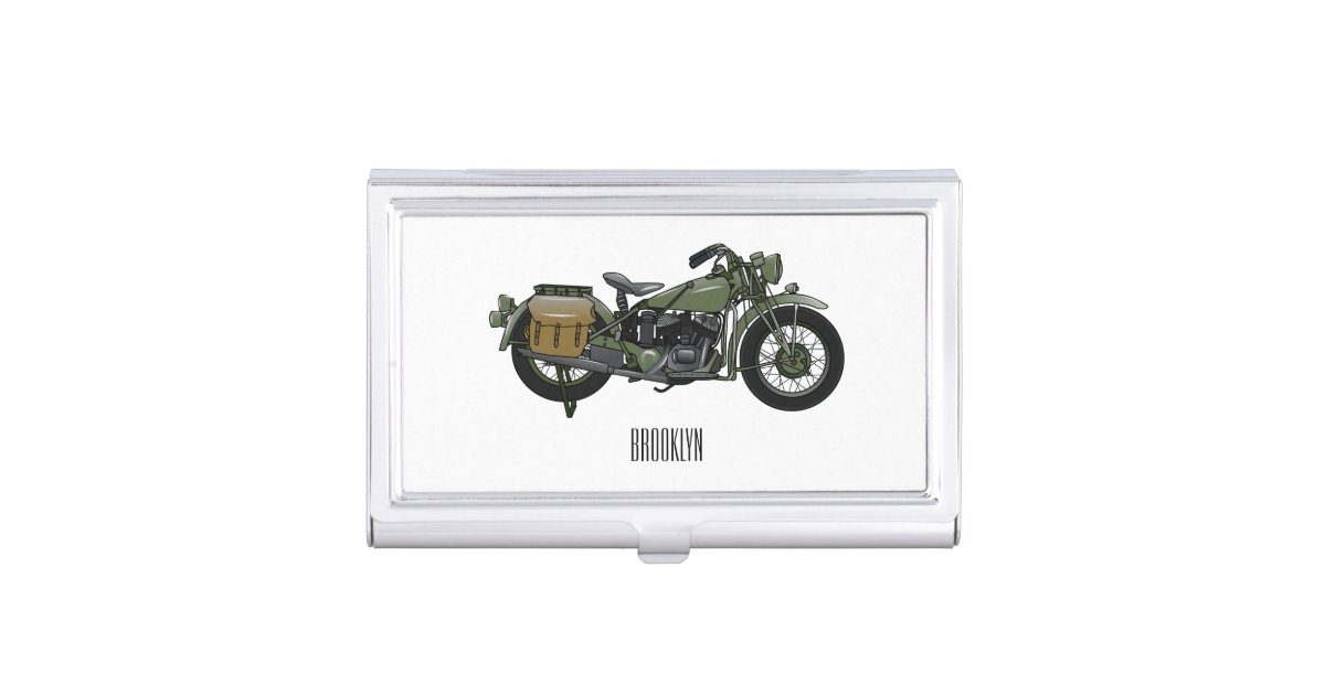 Military cruiser motorcycle cartoon illustration business card case ...
