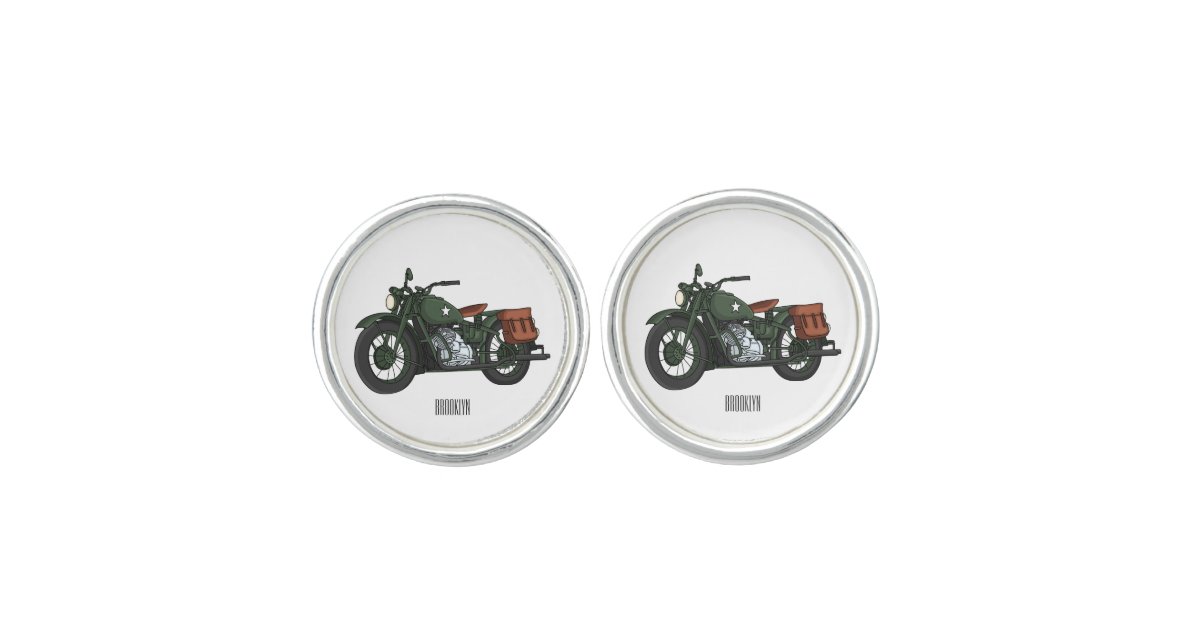 Military cruiser motorcycle cartoon illustration cufflinks | Zazzle
